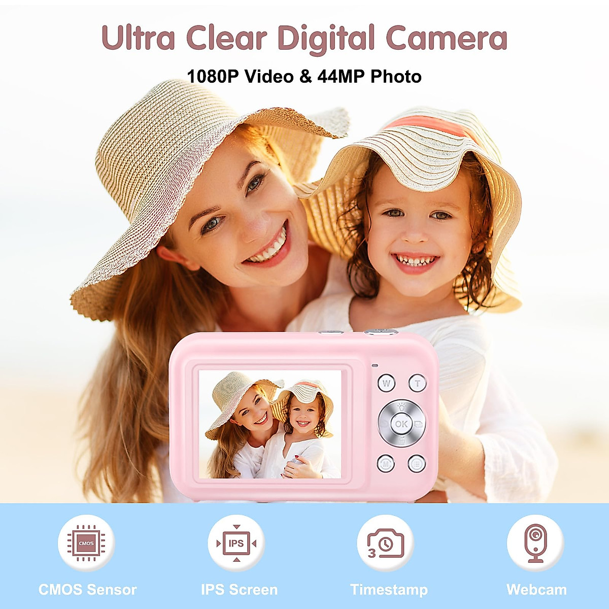 DGVDO Upgraded Pink Digital Camera, 2nd Gen FHD 1080P Digital Camera for Kids with 32GB Card, Video Anti-Shake, Portable Point and Shoot Camera Fill Flash 16X Zoom, Mini Camera DC406-Pink