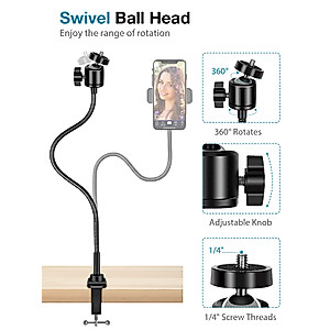 InnoGear 25 Inch Webcam Stand, Flexible Cell Phone Stand Desk Mount Camera Stand Gooseneck for Logitech Webcam BRIO 4K C960 C920 C920S C922 C922x C925e C930 C930e C615 NexiGo N60