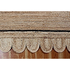 CASAVANI Hand Braided Rag Rug Geometric Beige & Black Jute Rug Best Uses for Hallway Enterway Best Uses for Bedroom,Dining Room,Entertainment Room 4x6 Feet
