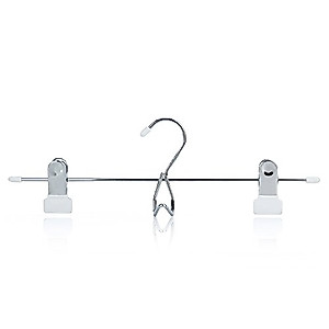 HANGERWORLD 12 Chrome 13.4inch Metal Pants Skirt Adjustable White Non Slip Clip Coat Clothes Garment Hangers with Accessory Hook