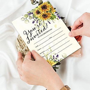 Whaline 25 Sets Sunflower Invitations with Envelopes Stickers Watercolor Floral Invitation Cards Blank Invites for Wedding Bridal Baby Shower Birthday Dinner Party Supplies, 5 x 7 Inch