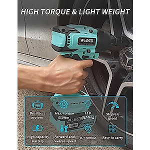 Cordless Impact Wrench,1/2 Impact Gun，850NM(627ft·lbs) High Torque 2200 RPM,Brushless Motor，with a 10C 4.0Ah Li-Ion Battery and Fast Charger，Suitable for family cars，Construction work on site