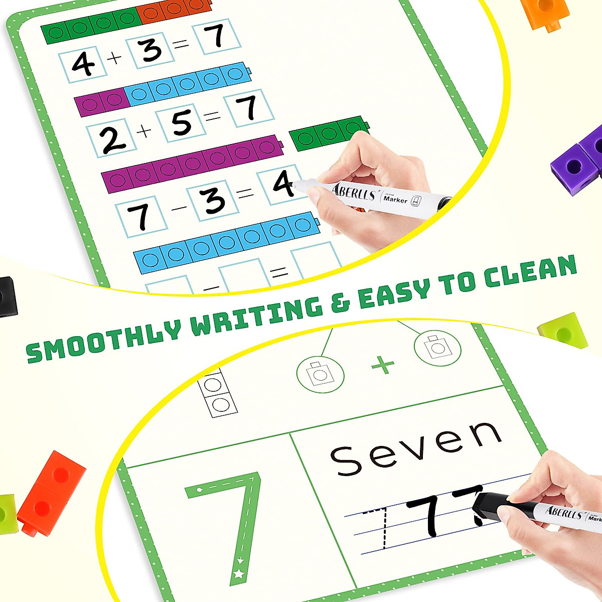 ABERLLS Alphabet Learning Toy for Kids Math Cubes Manipulatives with Activity Cards, Number Blocks Counting Toys Snap Linking Cube Math Connecting Blocks for Kids Age 5 6 7 8