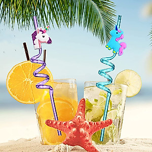 24 Pcs Reusable Drinking Straws Novelty Unicorn Party Straws Curly Hard Plastic Straws Kids Birthday Party Decorations Supplies Family Reunion Party Favors