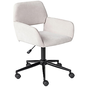 FurnitureR Home Office Chair, Mid Back Fabric Upholstered Vanity Desk Chairs with Rolling Wheels, Adjustable Study Chair Task Chair for Living Room, Bedroom, Small Spaces - Beige