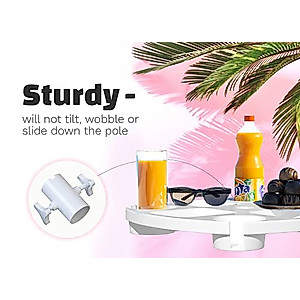 Skywin Umbrella Tray - 19" Beach Umbrella Table Tray with Compartments for Cups and Snacks Great for Beaches, Gardens, Yards, Patios - Universal Pole Fit (Large, White)