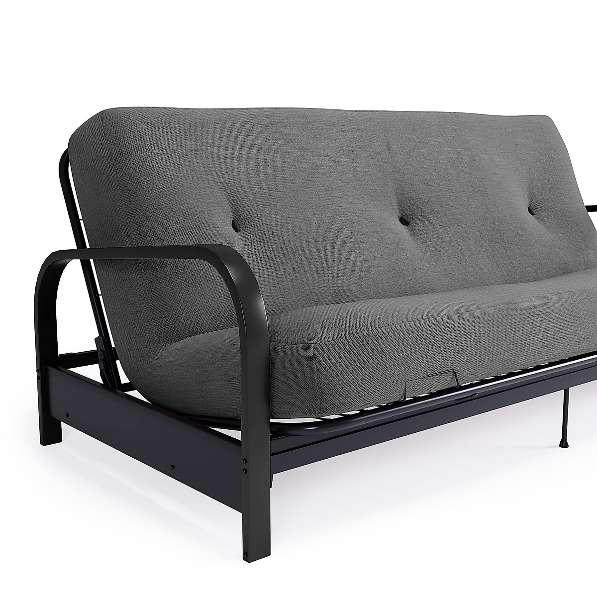 ASQUAN Black Metal Arm Full Size Futon Frame with 6” Gray Mattress