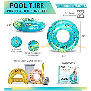 CoTa Global Inflatable Blue Gold Pool Float Tube - Luxurious Fun Lounger Filled with Sparkle Gold Confetti, Cool Blue Gold Design, Water Swimming Ring Pool Floaties for Beach and Pool - 36 Inches