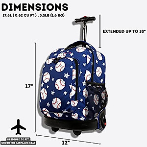 J World New York Kids' Sunny Rolling Backpack Adults, Base Ball, One Size,17 X 11.5X 5.5" (H X W X D)"