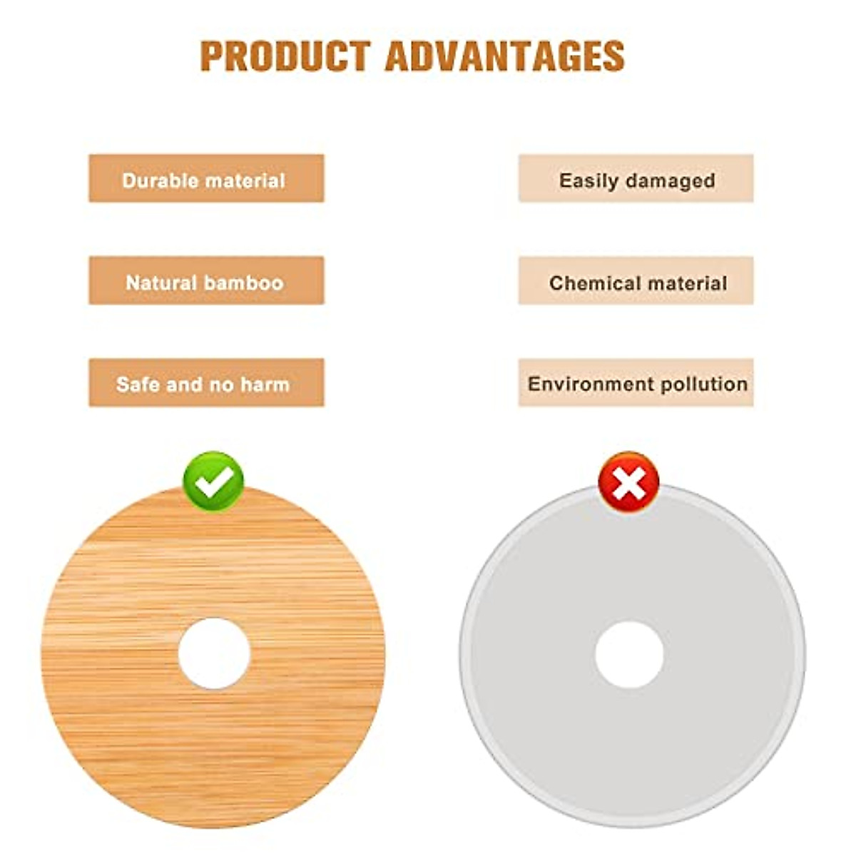 DOITOOL 8Pcs Bamboo Jar Lids with Straw Hole, Reusable Bamboo Lids for Beer Can Glass, 70mm Bamboo Mason Jar Lids with Straw Hole for Wide Mouth Mason Jar (8pcs)