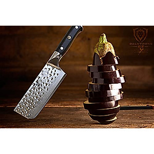 Dalstrong Nakiri Vegetable Knife - 6 inch - Shogun Series Elite - Japanese AUS-10V Super Steel - Black G10 Handle - Damascus - Hammered Finish - Vegetable Kitchen Knife - Sheath Included