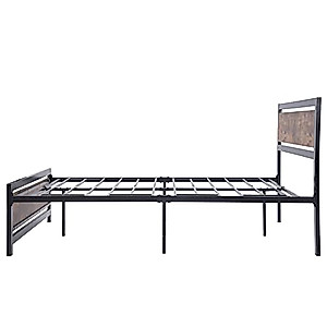 Epinki Metal and Wood Bed Frame with Headboard and Footboard, Full Size Platform Bed, No Box Spring Needed, Easy to Assembly Black