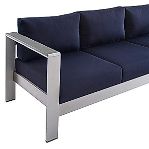 Modway EEI-4228-SLV-NAV Shore EEI-4228-SLV-NAVShore Sunbrella Patio Sofa in Silver Navy