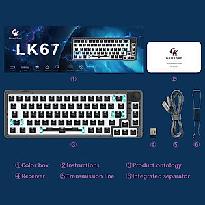 GK GAMAKAY LK67 RGB Modular DIY Mechanical Keyboard, 67 Keys Hot Swap 3pin/5pin Switches, Programmable Triple Mode Bluetooth 5.0/USB-C Wired/2.4GHz Wireless Customized Keyboard Kit (Clear Black)