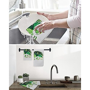 Hokiten Halloween Waffle Kitchen Towels Dishcloths, Green Ombre Pumpkins Castle Witch Absorbent Dish Towels | Hand Towels for Bathroom/Bar, 12 x 12 Inch, 2 Pcs