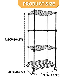 Hlyluo 4-Shelf Adjustable, Heavy Duty Storage Shelving Unit on Wheel Casters (210 lbs Loading Capacity per Shelf), Metal Organizer Wire Rack, Black (23.6L x 15.7W x 49.8H)