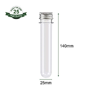 Test Tubes, YGDZ 25pcs Clear Plastic Test Tubes with Caps, 25x140mm(40ml), Large Tubes for Birthday Goodie Bags, Bath Salt, Halloween Party Decoration, Candy Storage Containers