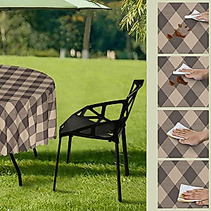 Lirduipu Brown Plaid Pattern Round Outdoor Tablecloth,Outdoor and Indoor Round Tablecloth with Umbrella Hole and Zipper,for Umbrella Table Patio Garden(52" Round,Pale Sepia Dark Taupe)