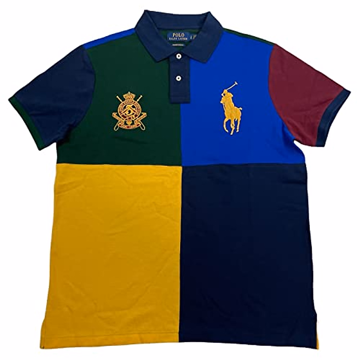 POLO RALPH LAUREN Men's Big Pony Custom Slim Fit Mesh Crest Polo Shirt (Green Quad Multi,2XL)