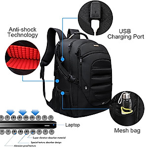 55L Travel Backpack with USB Charging Port TSA Friendly for Large Gaming Laptop 19.5 18 18.4 Inches Notebook Computer Bookbag for Men Students