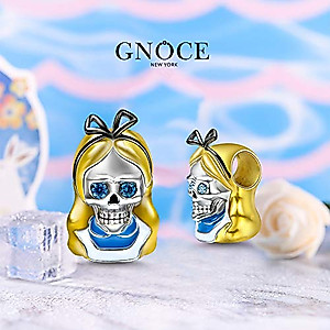GNOCE Yellow Hair Skull Charms Sterling Silver Charm Bead Fit Bracelet/Necklace Jewelry Gift for Women