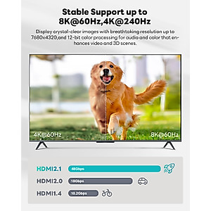 Yauhody 8K 10K HDMI Cable 6FT, HDMI 2.1 Cable, 48Gbps Ultra High Speed Braided Cord, 4K@120Hz 8K@60Hz, HDCP 2.2&2.3, HDR10 Compatible with Monitor/TV/PS5/HDTV/Blu-ray (6 Feet)