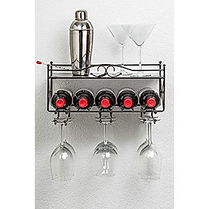 Mango Steam 2 Tier Wall Mounted Wine Rack with Stemware Holder - for Kitchen, Bar, & More