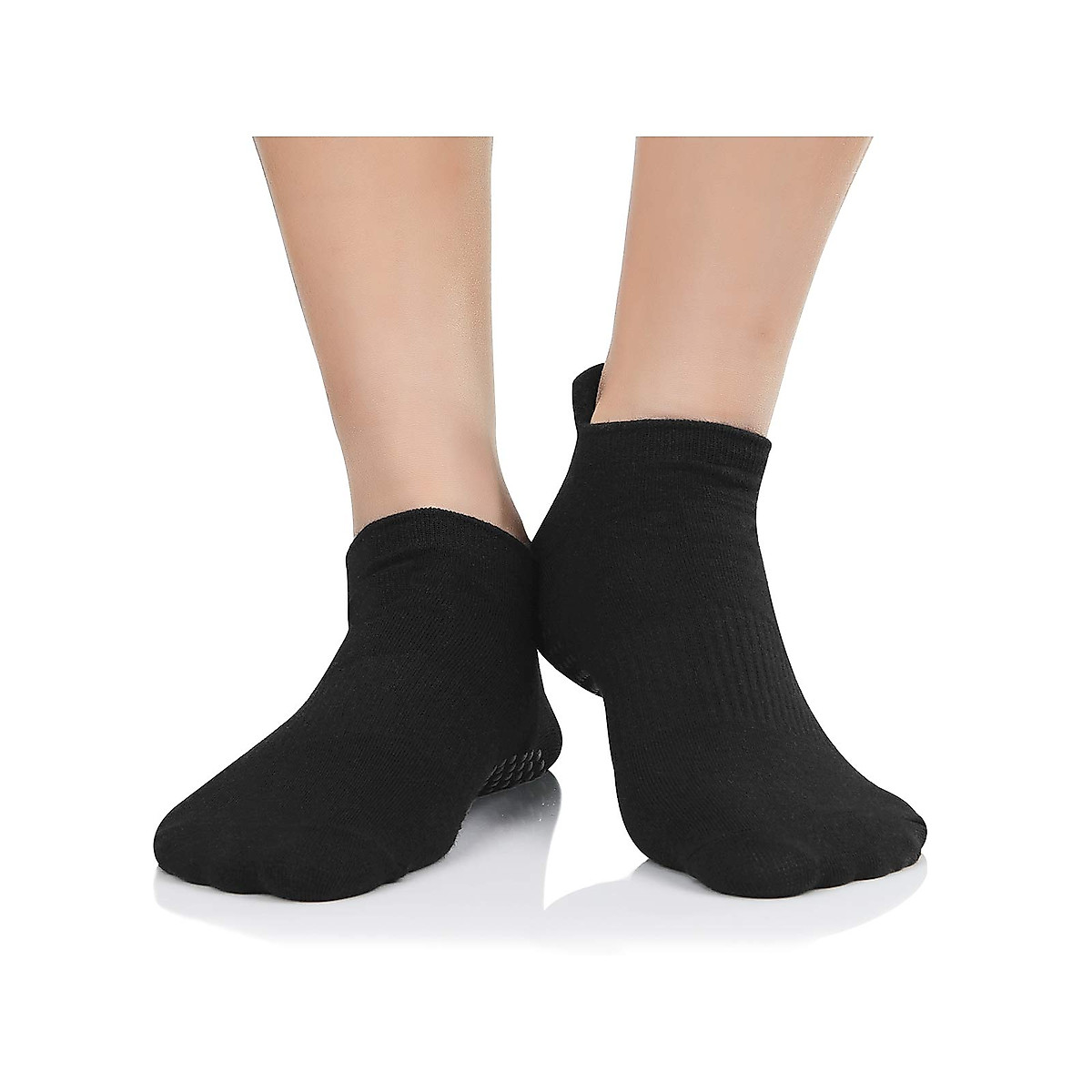 Yoga Socks for Women With Grips Non Slip Grip Socks Anti Skid Hospital Socks Slipper Socks for Home,Pilates,Barre B 3 Pairs Grey&Nude&Black One Size