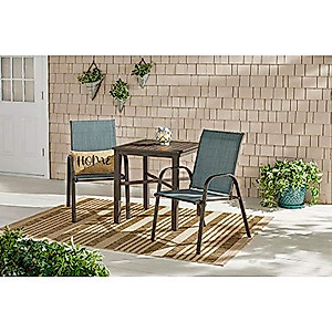 Mix and Match Dark Taupe Steel Sling Outdoor Patio Dining Chair in Conley Denim Blue (2-Pack)