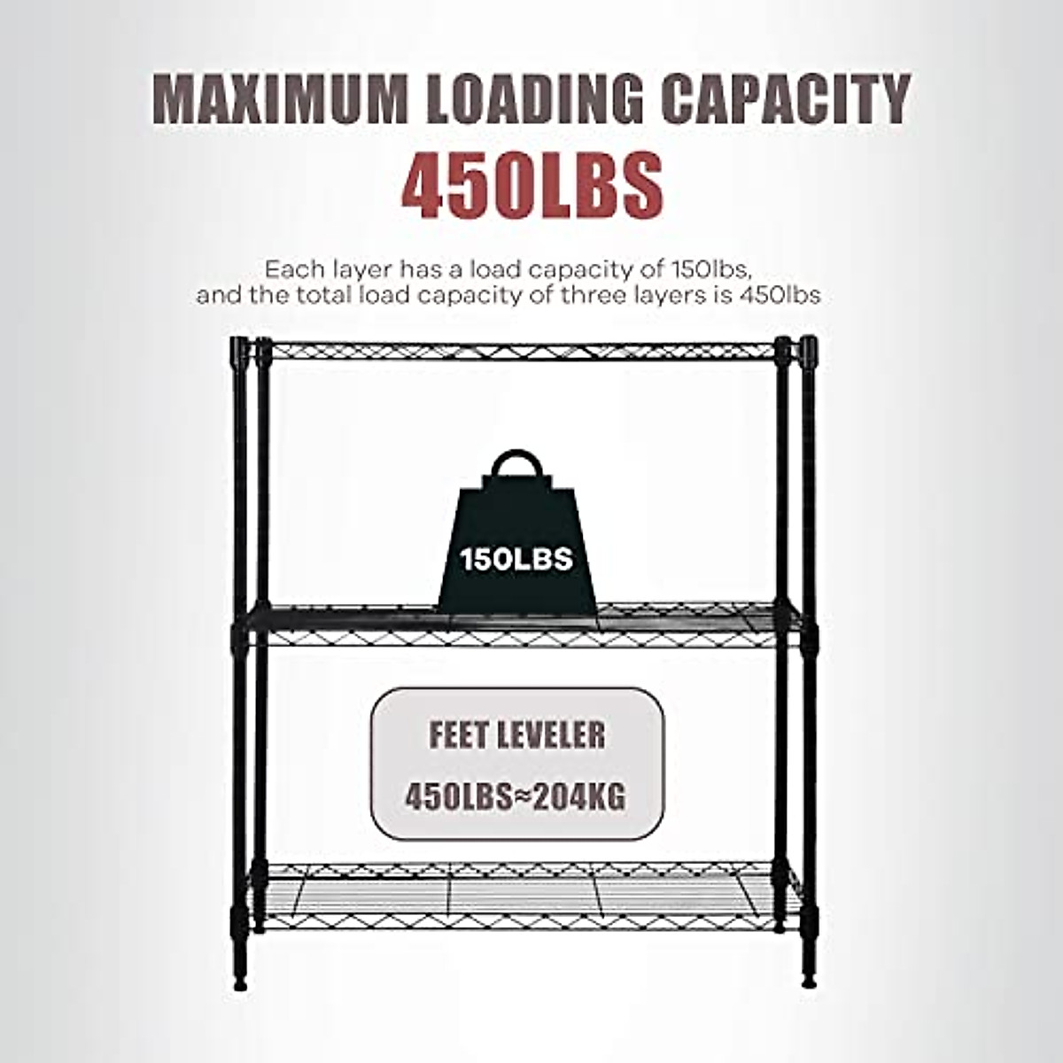 NChanmar 3-Tier Wire Shelving Unit Storage Shelves Shelf Organizer 30"x23"x12" Heavy Duty Metal Storage Rack Wire Rack NSF Height Adjustable for Laundry Bathroom Kitchen Garage Shelving(Black)