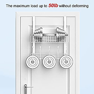 MILIJIA Coat Rack, Over The Door Hanger with Mesh Basket, Detachable Storage Shelf for Towels, Hats, Handbags, Coats (White)