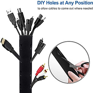 [4 Pack] JOTO Cable Management Sleeve, 19-20 Inch Cord Organizer System with Zipper for TV Computer Office Home Entertainment, Flexible Cable Sleeve Wrap Cover Wire Hider System -Black
