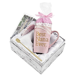 Best Nana Ever Funny Coffee Mug Nana Gifts for Women Grandma Mothers Day Gifts for Nana Women from Grandchildren Grandson Grandkids Grandma Marble Cup 14 Oz Pink with Gift Box, Socks