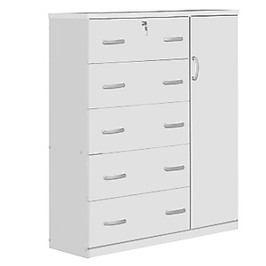 HomeStock Medieval Moods Products Jcf Sofie 5 Drawer Wooden Tall Chest Wardrobe in White