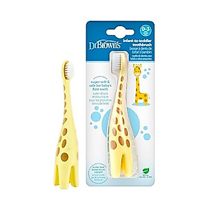 Dr. Brown's Infant-to-Toddler Training Toothbrush Set with Fluoride-Free Baby Toothpaste, Strawberry - Giraffe - 1.4oz - 0-3 years