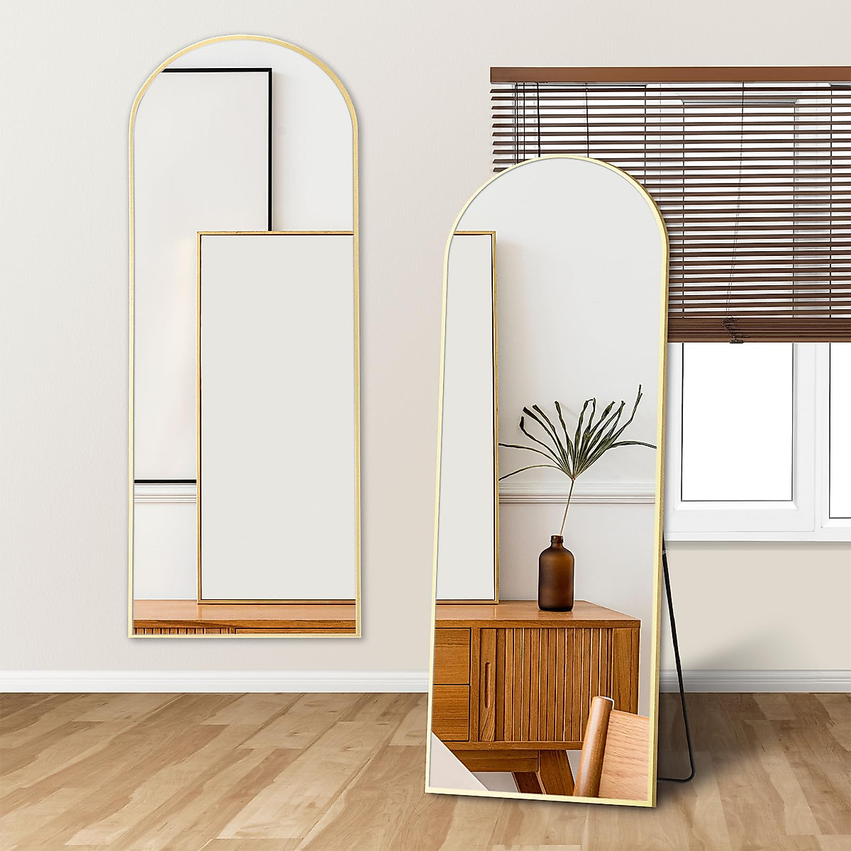 64"x21" Arched Full Length Mirror Gold Floor Mirror with Stand, Aluminium Metal Frame for Wall Mounted Full Body Mirror Leaning Body Mirror Hanging Wall Mirror for Bedroom Living Room Dressing Mirror