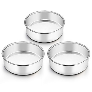 TeamFar 6 Inch Cake Pan, Round Cake Pan Tier Baking Pans Set Stainless Steel, Fit in Pot Pressure Cooker Air Fryer, Healthy & Toxic Free, Mirror Finish & Durable, Oven & Dishwasher Safe - Set of 3