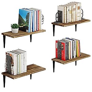 Wallniture Arras Floating Wall Bookshelves for Living Room Decor Laundry & Kitchen Organization Office Decor 17"x8" Wall Shelf Set of 4, Burnt Finish