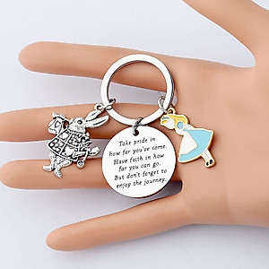 FUSTMW Alice Gifts Keychain Rabbit Alice Pendant Wonderland Inspired Gifts Cartoon Keepsake Keychain Friendship Gifts (silver)