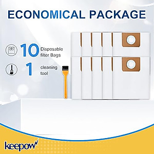 KEEPOW 4 Gallon Replacement Vacuum Bags Compatible with Vacmaster VF408 VF410P, Part# VFDB (10 Pack)