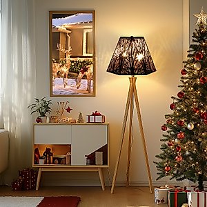 Medium Modern Style Lamp Shades with Multiple Sides, ALUCSET Metal Lampshade with Pattern of Trees for Table Lamp and Floor Light, 7 x 13.8 x 9.5 Inch, Spider (Black/Gold)