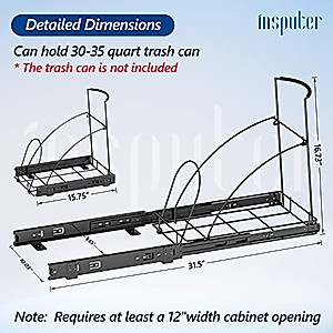 Insputer Pull Out Trash Can Under Cabinet, Under Sink Trash Can with Silicone Handle, Garbage Can Not Included, 30/35qt Cabinet Trash Can Pull Out Kit for Kitchen Sink Pantry (Upgrade)