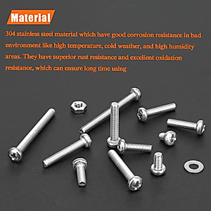 HELIFOUNER 1280 Pieces M3 x 4mm /6mm /8mm /10mm /12mm /14mm /16mm /18mm /20mm /25mm / 30mm, Phillips Pan Head Machine Screws, Metric Screws Bolts Washers Nuts Kit, 304 Stainless Steel