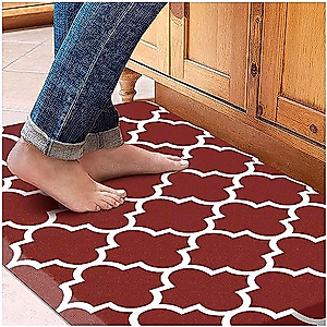 RAYPUR 0.47 InchThick Anti Fatigue Mat ， Heavy Duty PVC Waterproof Non-Slip Memory Foam Kitchen Mat ， for Kitchen, Office, Sink,Red-17.3×47""
