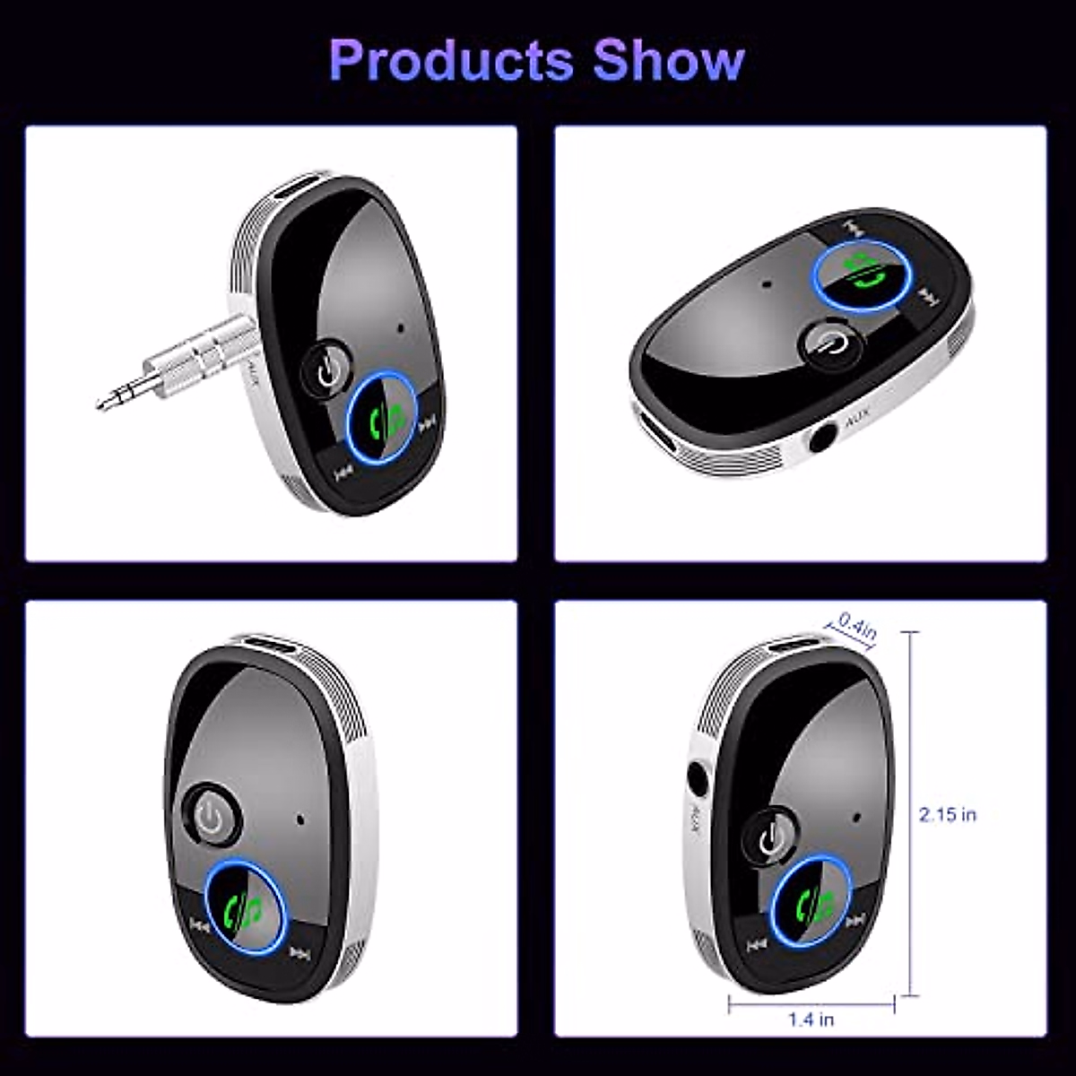 Friencity Aux Bluetooth Adapter for Car, Wireless Bluetooth 5.0 Audio Receiver w/ Hands-Free Calling Noise Cancelling for Car/Home Stereo System, Wired Headphones/Speaker, Music Streaming