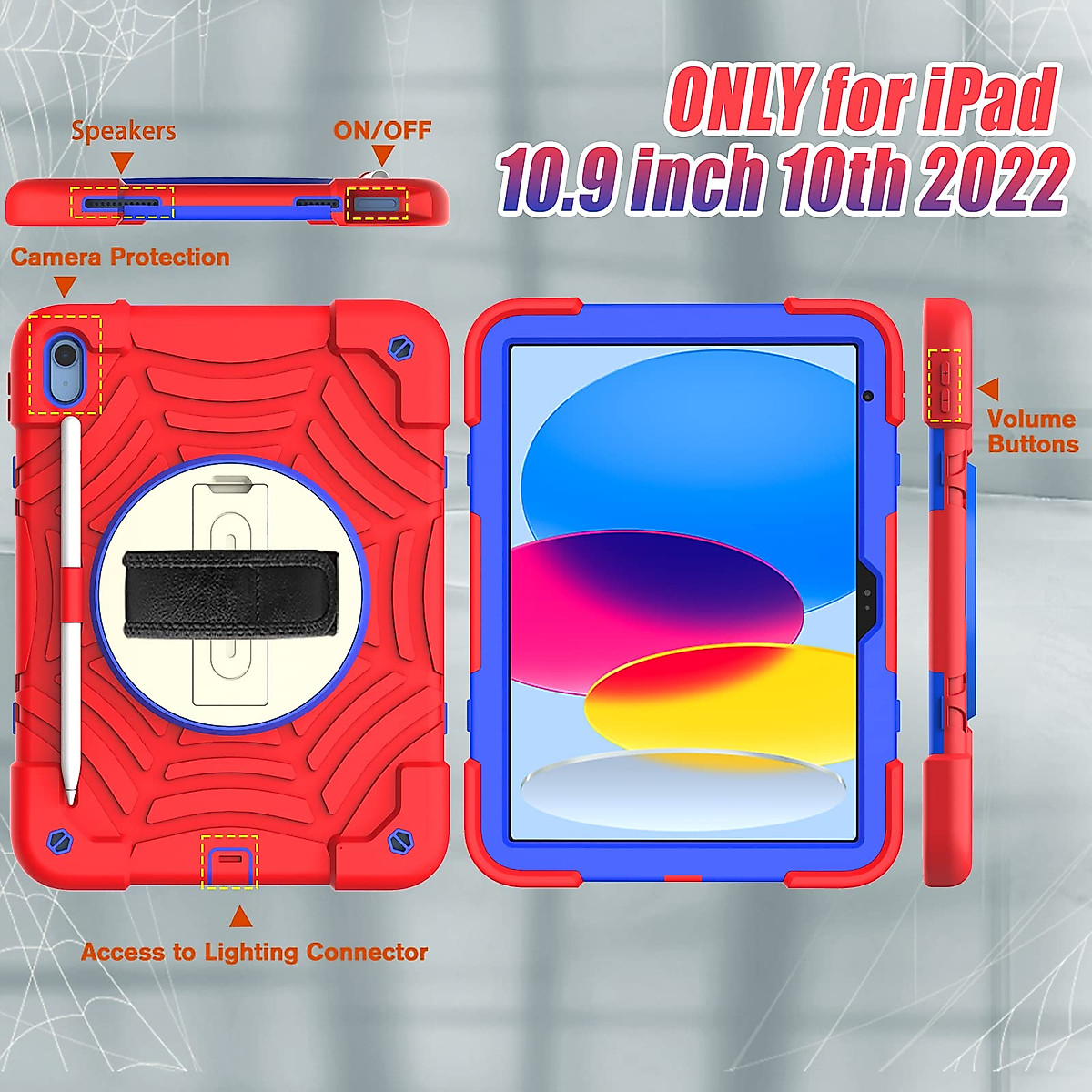 eTopxizu iPad 10th Gen 2022 Case, [360 Rotating Stand] [Pencil Holder][Shoulder Strap] [Screen Protector] for New iPad 10th Gen, iPad 10.9 Inch 2022, Red