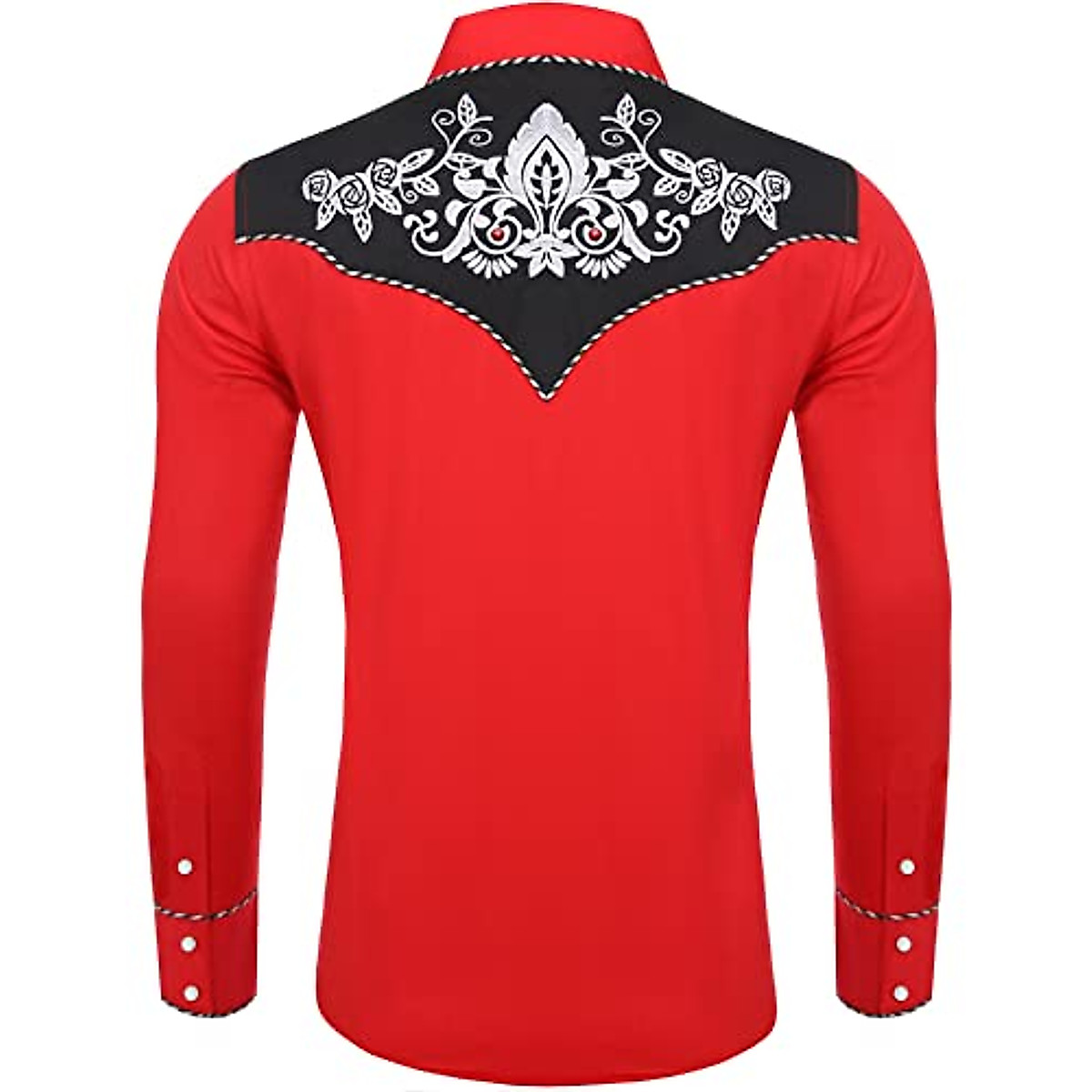 JoZorro Men's Long Sleeve Pearl Snap Shirt Cowboy Cut Western Embroidered Casual Button Down Shirt