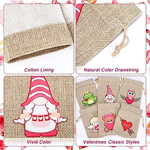 JUNEBRUSHS 42 Pack Valentines Burlap Bags, Small Valentine Gift Bags with Drawstring Valentine's Day Goodie Bags for Kids Baby Shower Wedding Party Favor Bags Heart Treat Candy Bags Fillers