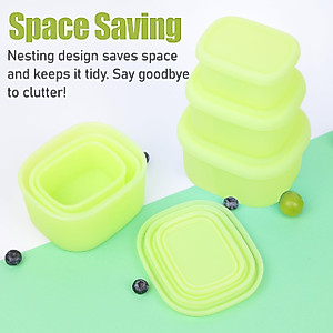 Viotiin Silicone Food Storage Containers with Airtight Lids, Set of 6, 8oz + 16oz + 24oz, Nesting Meal Prep Container for Lunch, Leftovers, Fruits, Dishwasher & Microwave & Freezer Safe, Green + Blue