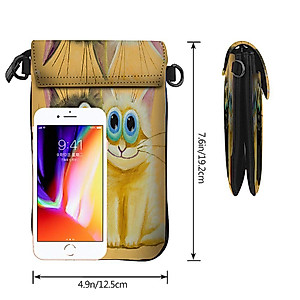 Beabes Cute Cat Crossbody Cell Phone Purse Funny Cartoon Big Eyes Animal Kitty Black YellowWallet Handbag